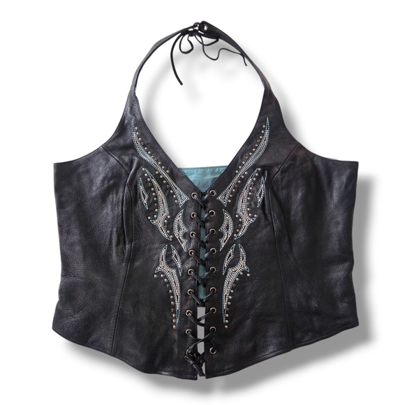 Harley-Davidson | Tops | Vtg Y2k Harley Davidson Leather Corset Halter ...